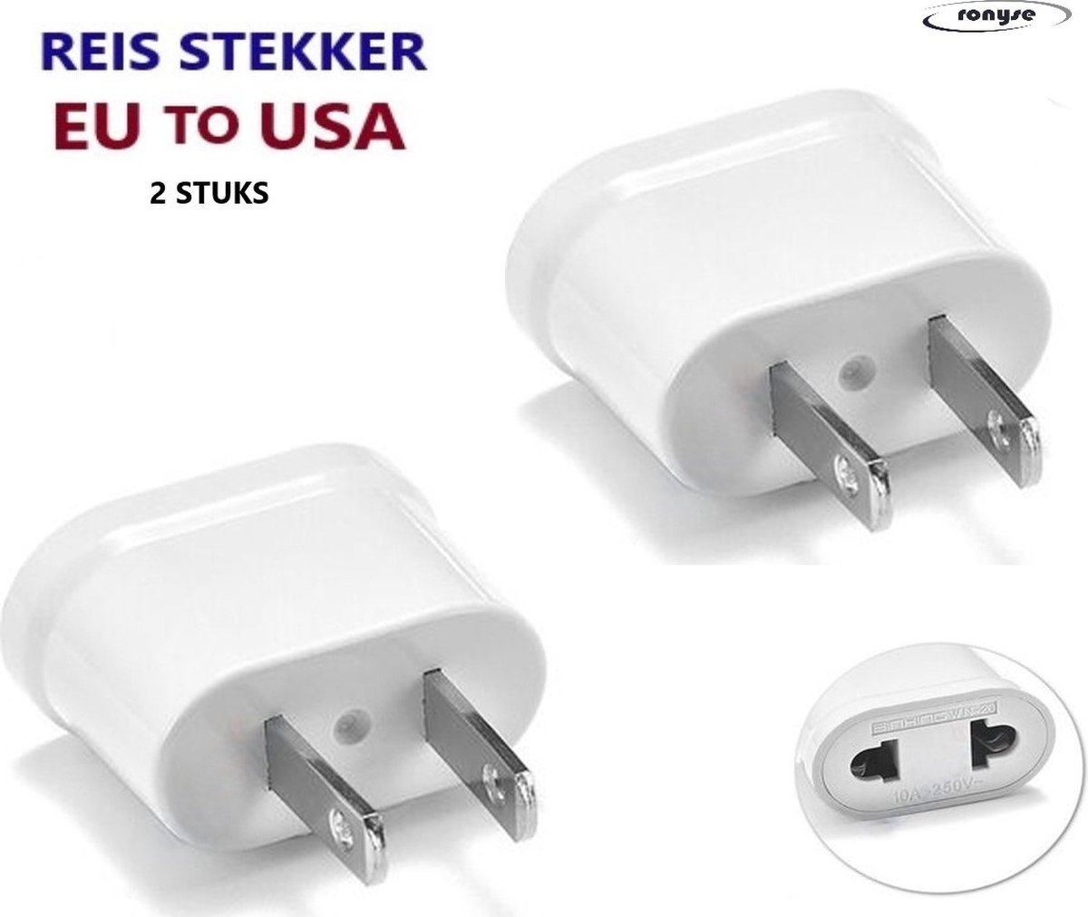 Reisstekker van EU reisstekker naar VS/USA - 2 Stuks - Wereldstekker - Reis Adapter -... | bol