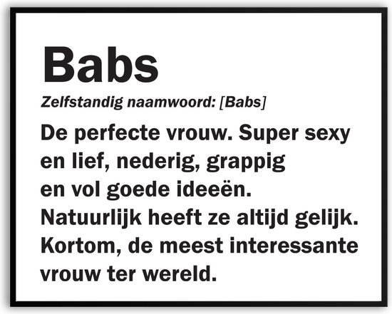 Babs betekenis Grappig Fotolijst met glas 30 x 40 cm - Cadeau - Kado ...