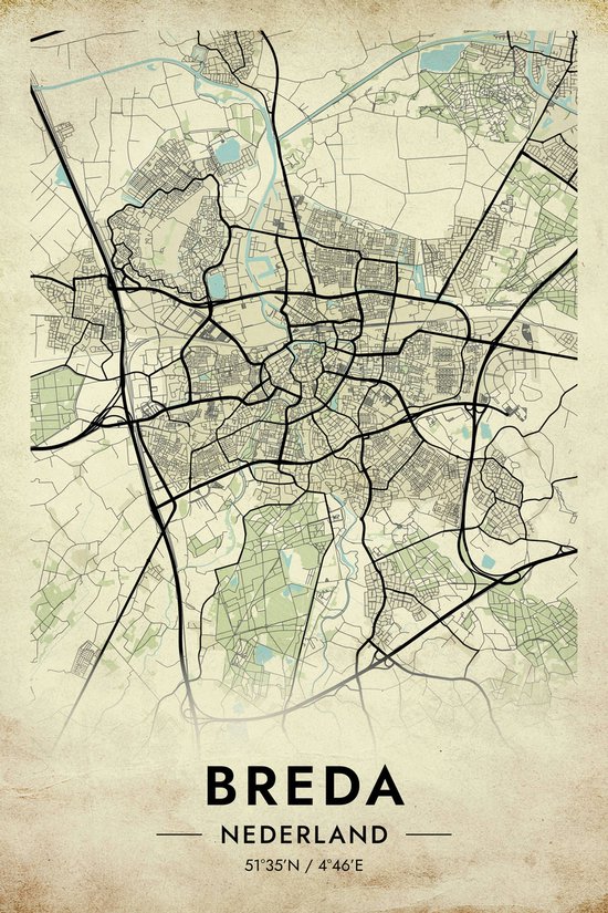 Breda Poster Vintage | Breda Map | Kaart van Breda | Stadposter ...