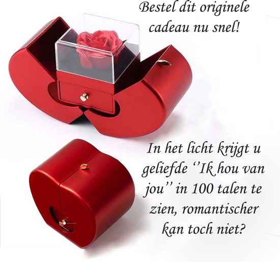 Eeuwige Bloem + Appelvormige Sieraden Doos + Rose Hartjes Ketting met ...