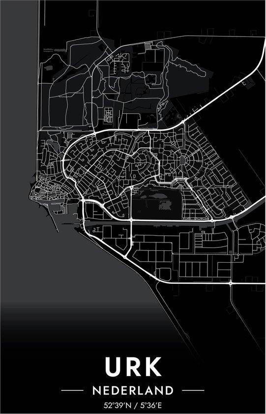 Urk Poster Zwart - Urk Map - Kaart van Urk - Stad - posters - formaat ...
