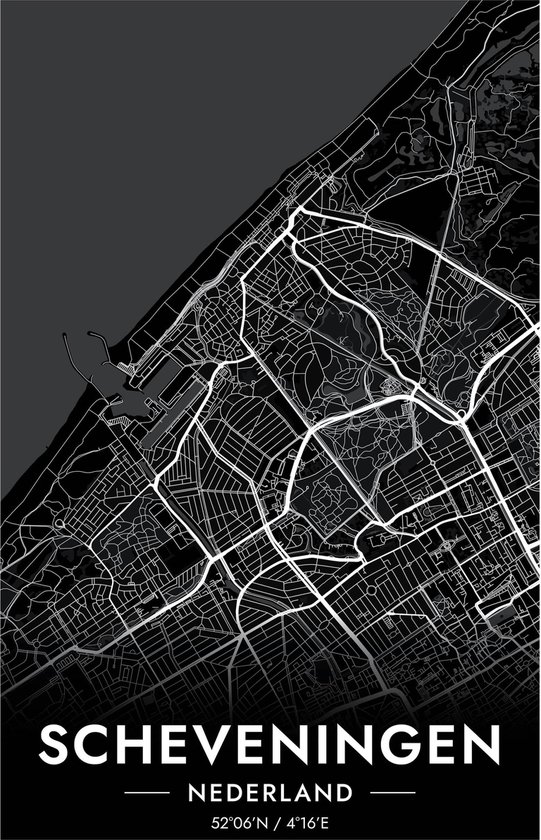 Scheveningen Poster Zwart - Scheveningen Map - Kaart van Scheveningen ...