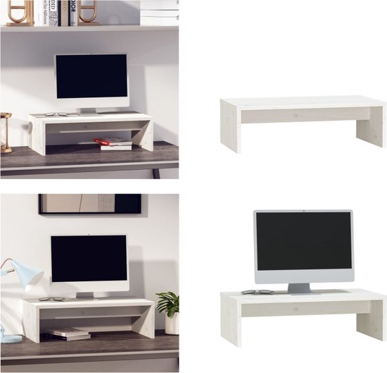 vidaXL Monitorstandaard 50x27x15 cm massief grenenhout wit ...