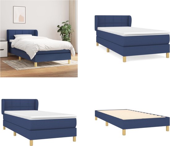 vidaXL Boxspring met matras stof blauw 100x200 cm - Boxspring ...