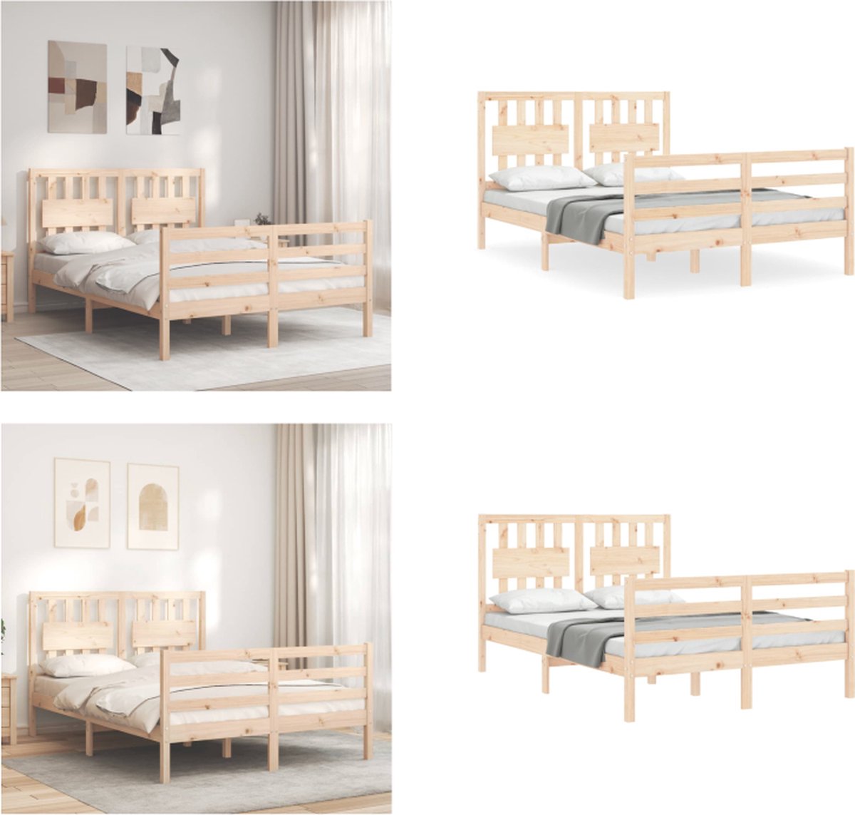 vidaXL Bedframe met hoofdbord massief hout 120x200 cm - Bedframe ...