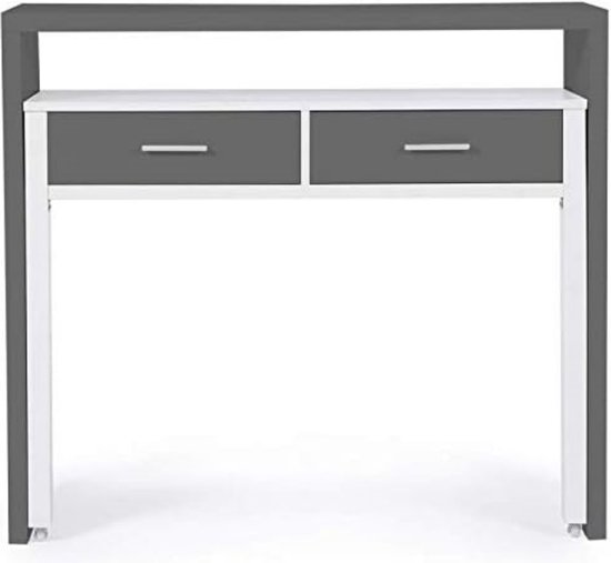 Uitschuifbaar bureau, max. hout, wit en grijs | bol