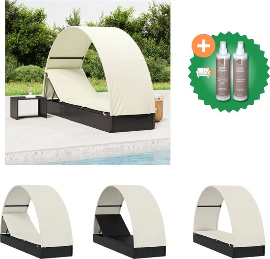 vidaXL Ligbed met rond dak 211x57x140 cm poly rattan zwart Ligbed ...