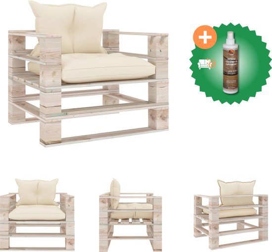 vidaXL Tuinbank met crèmekleurige kussens pallet grenenhout Loungebank ...