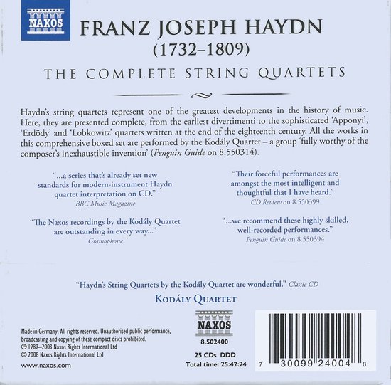 Kodaly Quartet - Haydn: The Complete String Quartets (25 CD), Kodaly Quartet | Muziek | bol