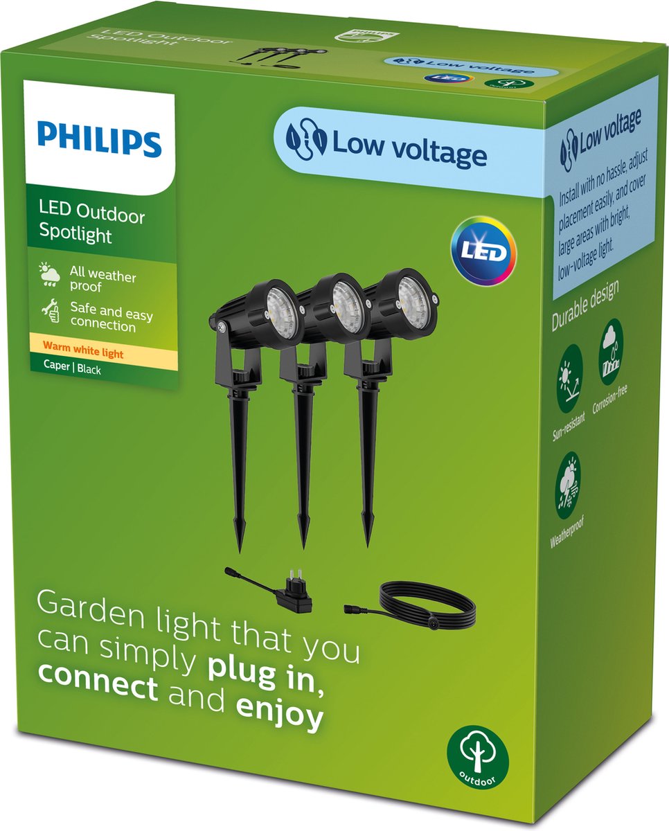Philips GardenLink Caper 24V sokkellamp met spies - zwart - set van 3 | bol