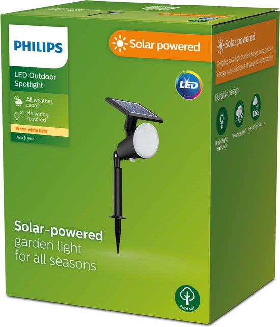 Philips Jivix solar sokkellamp met spies - zwart | bol