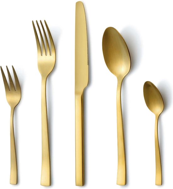 Bestek voor 6 Personen - 30-Delige Roestvrijstalen Bestekset - mat Goud ...