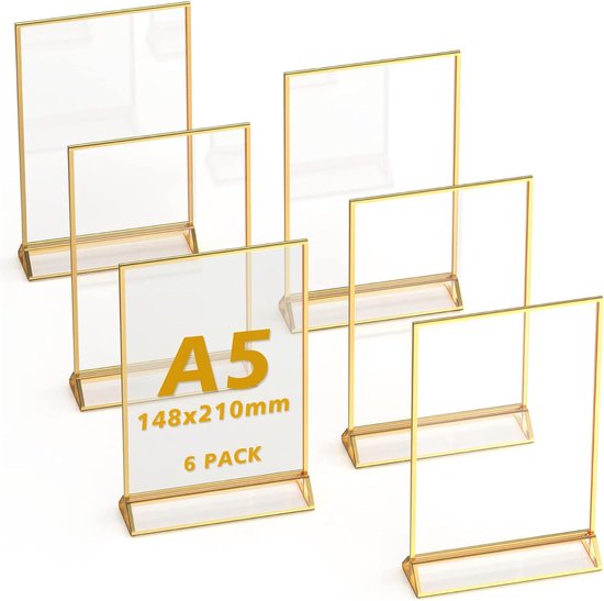 Gouden dubbelzijdige fotolijst, verpakking van 6 stuks, A5 acryl gouden ...