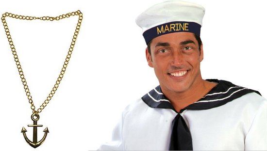 Carnaval verkleed Matrozen hoedje - wit - met gouden anker ketting ...