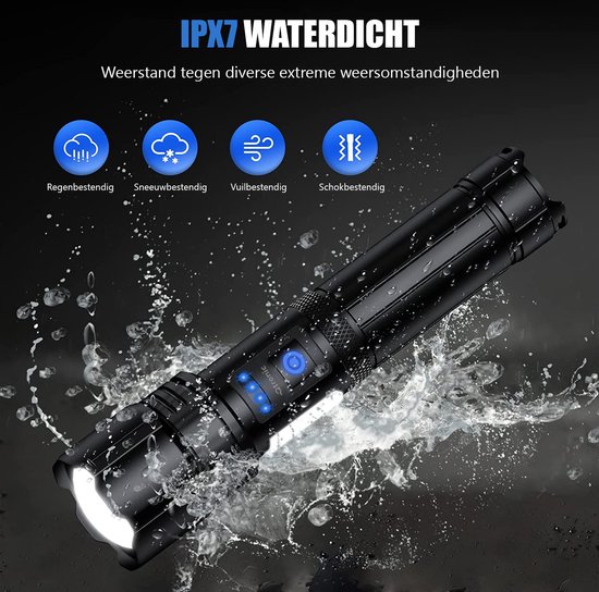 Qtronic Hoogwaardige Zaklamp - LED oplaadbaar - Militaire zaklamp - Waterdicht - USB-C... | bol