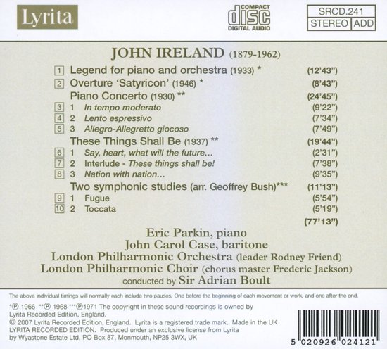 Eric Parkin, John Case, London Philharmonic Orchestra, Sir Adrian Boult ...