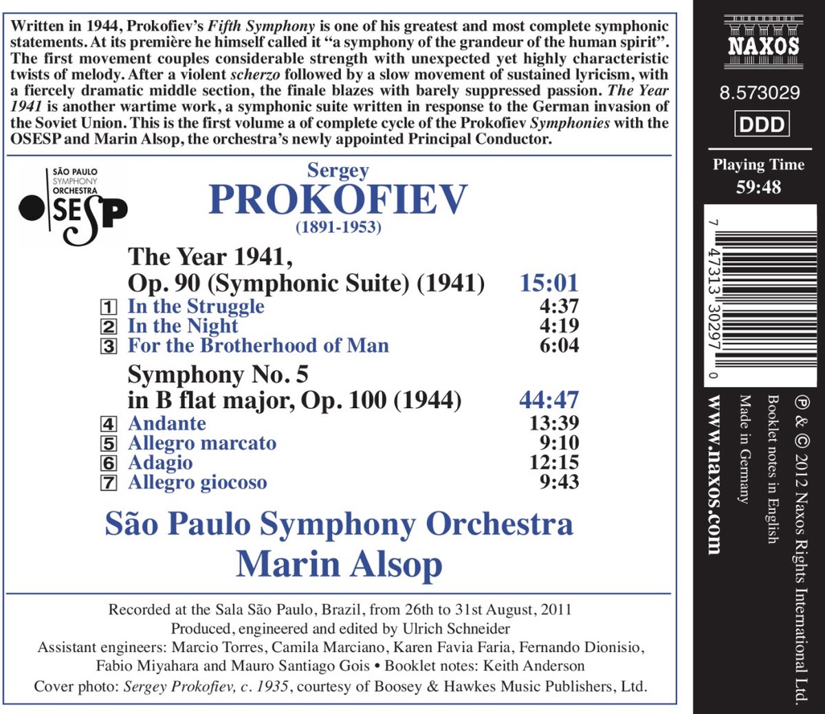São Paulo Symphony Orchestra, Marin Alsop - Prokofiev: Symphony No. 5 - The Year 1941... | bol