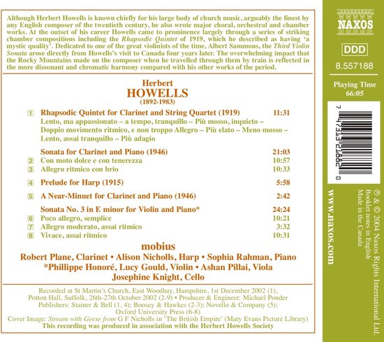 Mobius - Herbert Howells: Rhapsodic Quintet, Violin Sonata No.3 ...