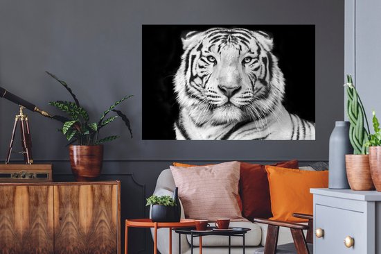 Muurstickers - Sticker Folie - Tijger - Zwart - Wit - Portret - Dieren - 120x80 cm -... | bol