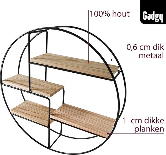 Wandrek, rond, wandrek met 4 planken, wandrek van hout en gelast, extra ...