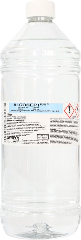 Alcohol 80% - Denteck - 1 liter - Alcosept Plus - Alcohol voor ...