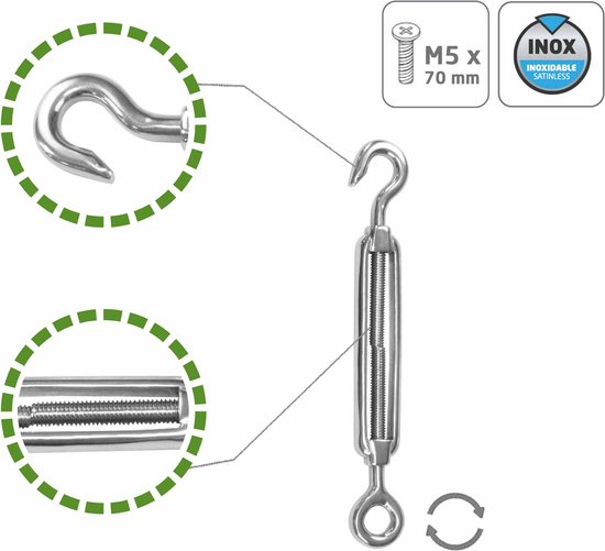 AMIG Spanschroeven/draadspanner met haak/oog - 4x - 7cm - 316L RVS ...