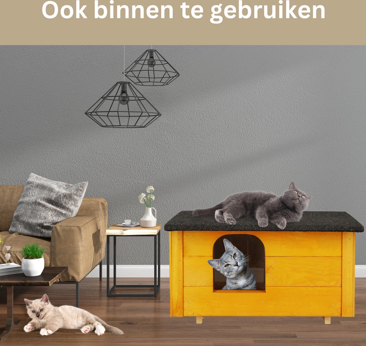 Springos Kattenhuis - Voor Buiten - Geïsoleerd - 56 x 46 x 39 cm ...