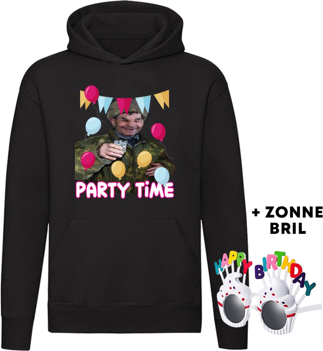 Party time Hoodie + Happy birthday bril - verjaardag - jarig - feest ...
