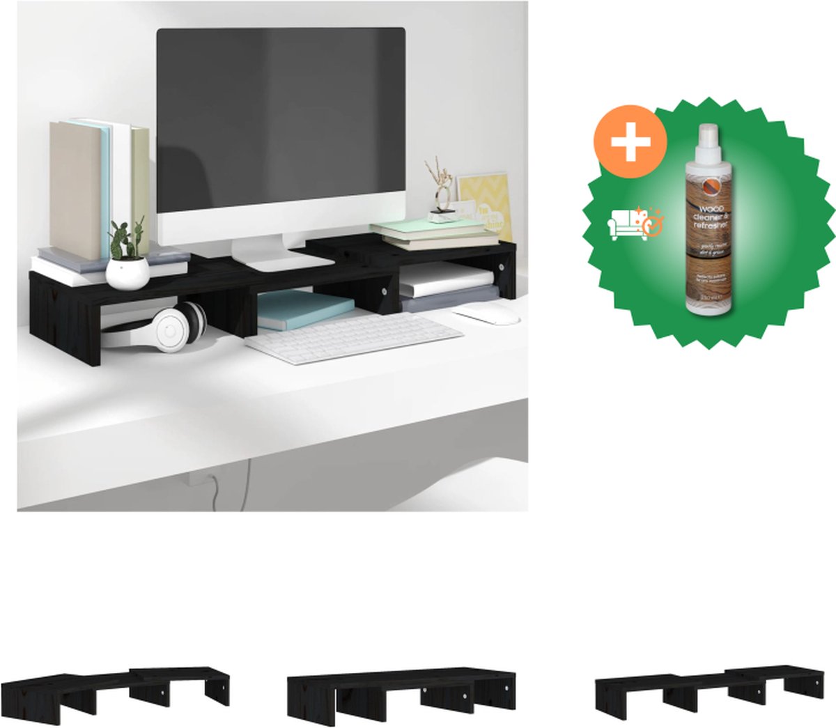 vidaXL Houten Monitorstandaard - Zwart - 60 x 24 x 10.5 cm ...