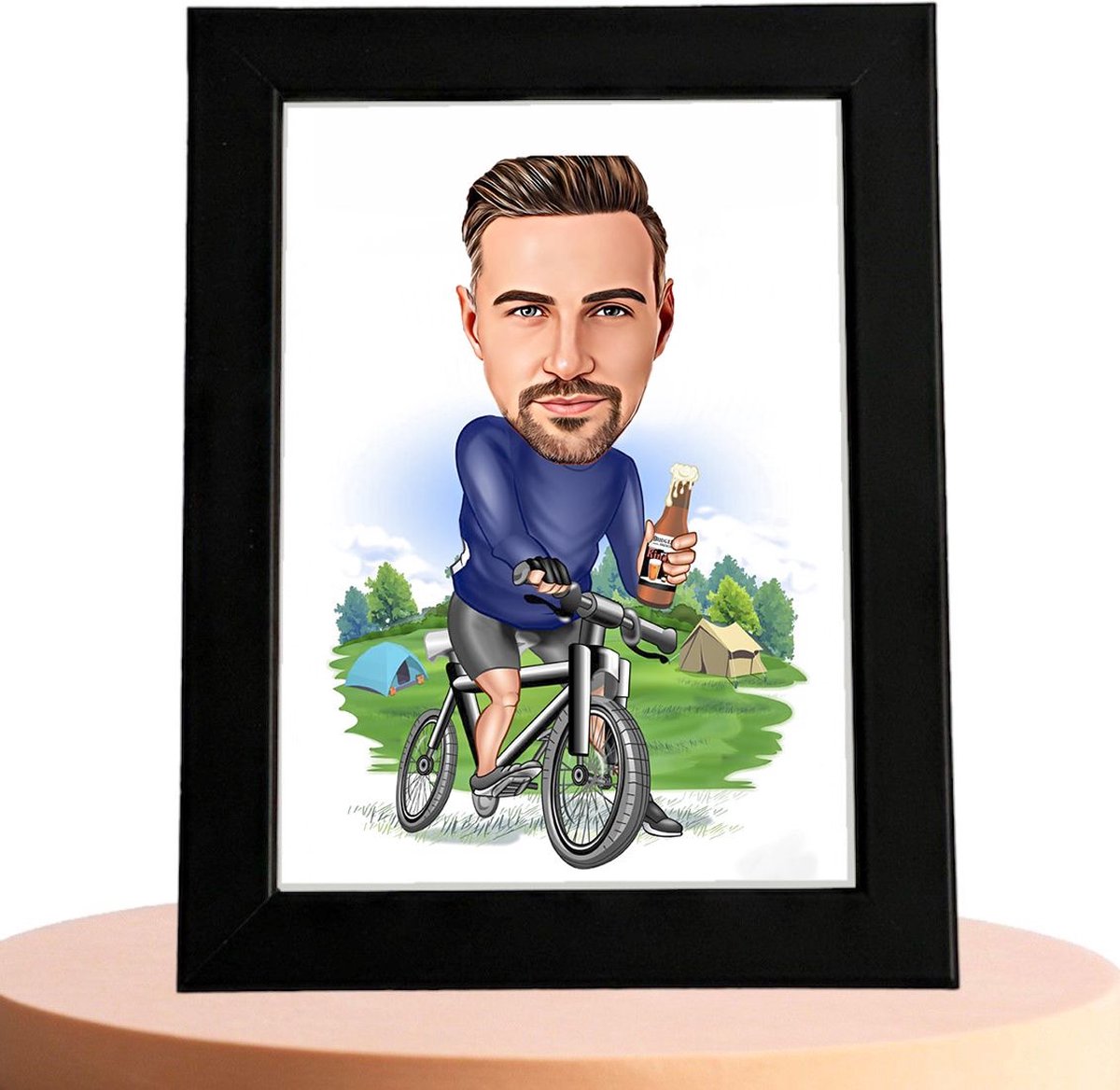 Fiets Karikatuur Man - Karikatuur met Jouw Foto - Cadeau - Verjaardag ...