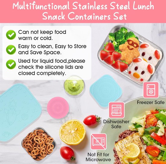 3 stuks bento-lunchbox voor volwassenen, 850 ml, 304 roestvrij staal, broodtrommel,... | bol