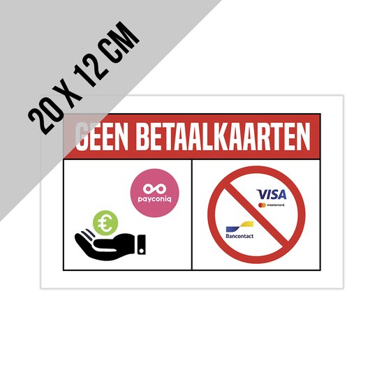 Pictogram/ sticker | "Geen betaalkaarten" | 20 x 12 cm | Geen ...