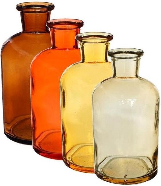 Glazen flessen Ø7 h: 9 cm assorti kleuren (12 stuks) | bol