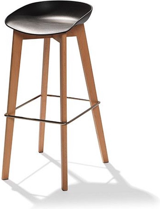 Essentials Keeve barkruk zwart laag - set van 4 - berkenhouten frame en ...