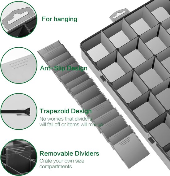 24 vakken, extra grote sorteerbox voor kleine onderdelen, plastic ...