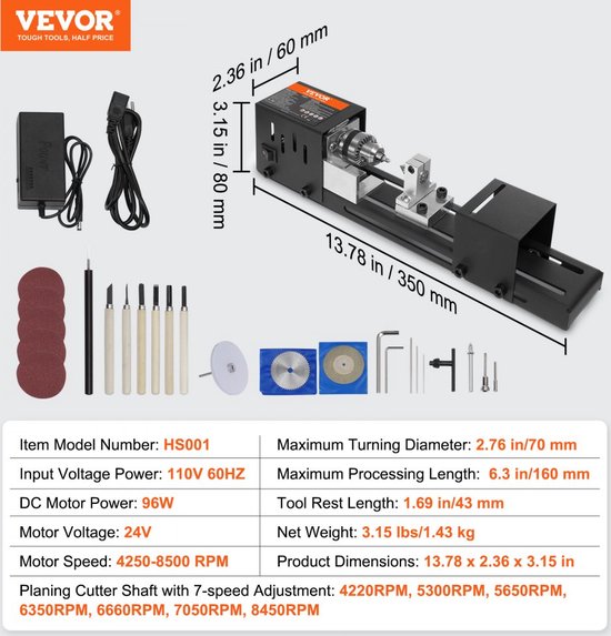 mini draaibank 96W draaibank max. draaidiameter 70mm draaibank ...