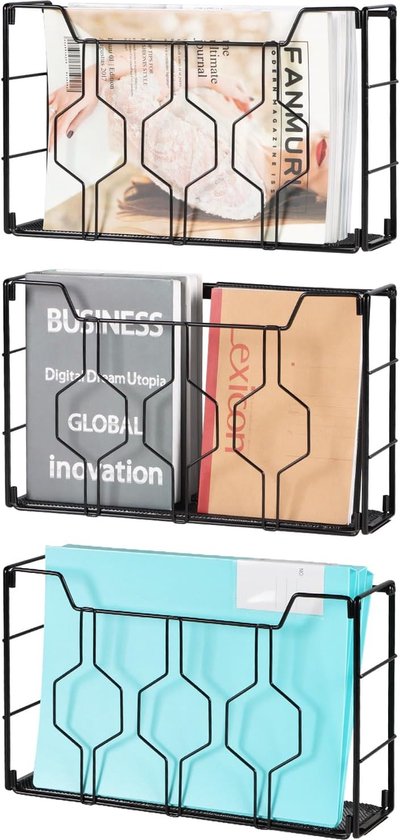 3 stuks tijdschriften wandhouder, wandgemonteerde metalen rooster ...