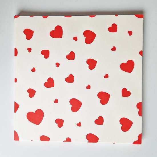 Groot formaat vetvrij papier - rode hartjes - 24 x 24 cm (100 stuks) | bol