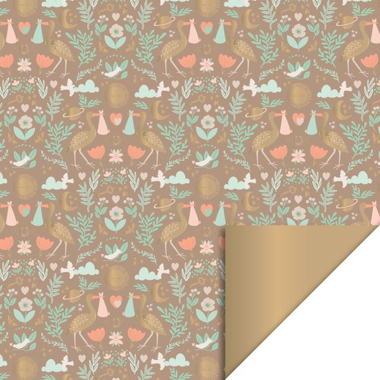1 Rol Dubbelzijdig inpakpapier Baby Joy Taupe - 3 Meter - Goud - Gold ...