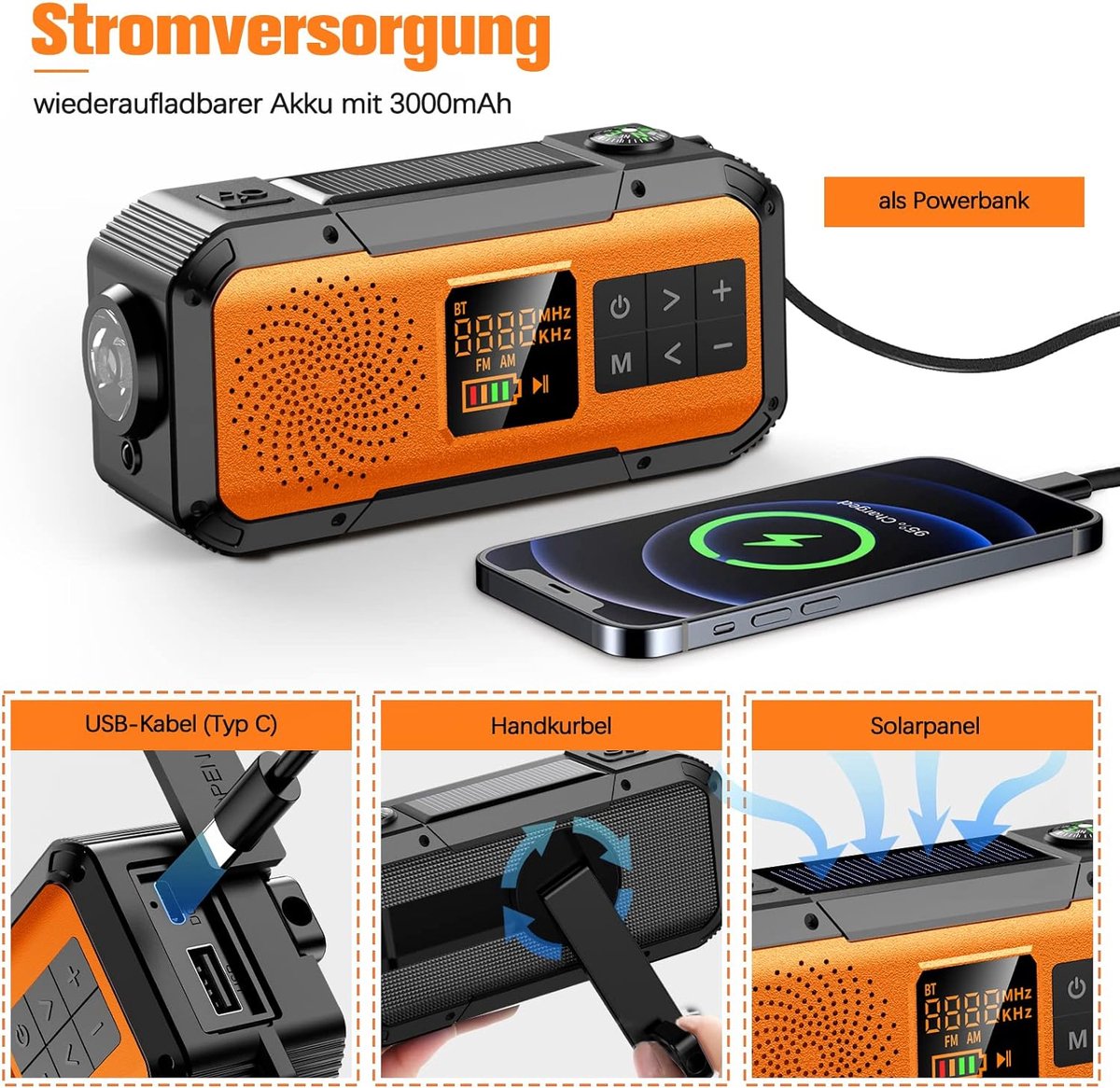 Solar Opwindbare Noodradio - Draagbare Radio Opwindbaar met Powerbank ...