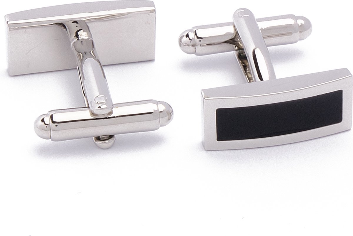 Manchetknopen - Effen Zwart Rechthoekig Zilveren Rand | bol.com