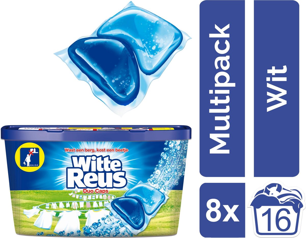 Witte Reus Duo-Caps Wasmiddel Capsules- Halfjaarbox - 128 wasbeurten | bol