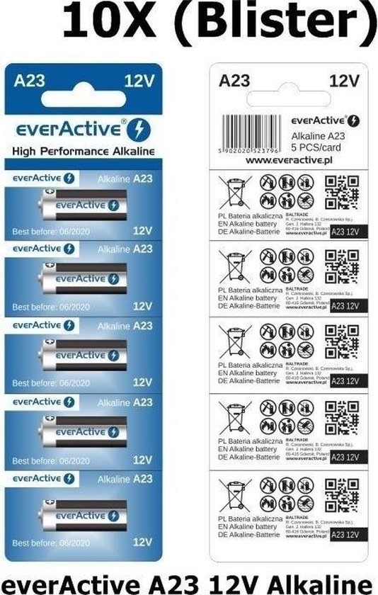 50 Stuks (10 blisters a 5 stk) - Blister everActive A23 12V Alkaline | bol.com