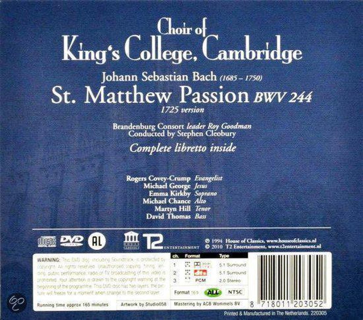 Choir Of King's College Cambridge - St. Matthew Passion (4 CD), King's College Choir... | bol