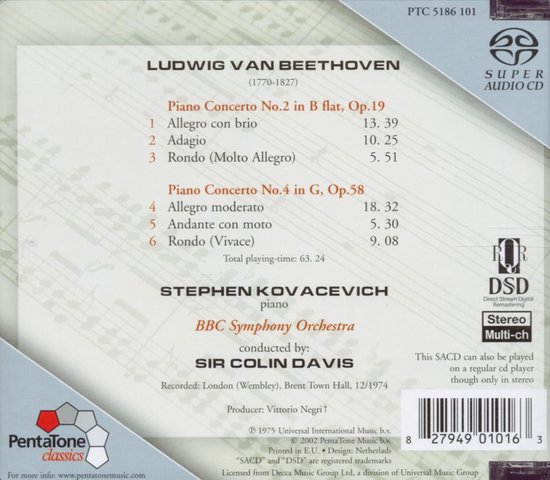 Stephen Kovacevich, Sir Colin Davis - Beethoven: Piano Concertos Nos. 2 & 4 (Super... | bol