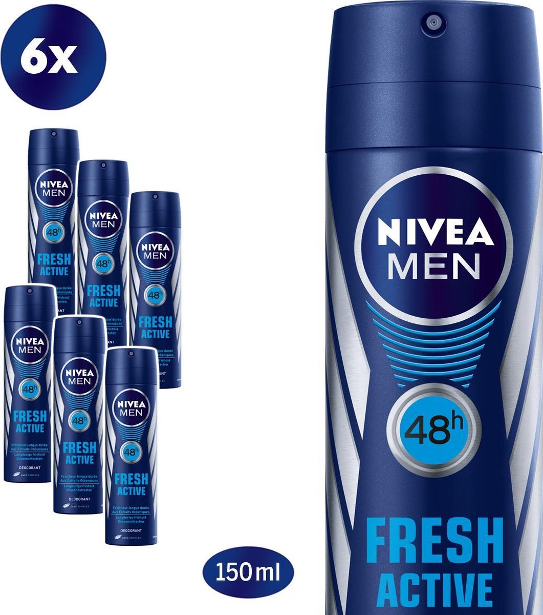 NIVEA Men Fresh Active Deodorant Spray - 6 x 150 ml - Voordeelverpakking | bol.com