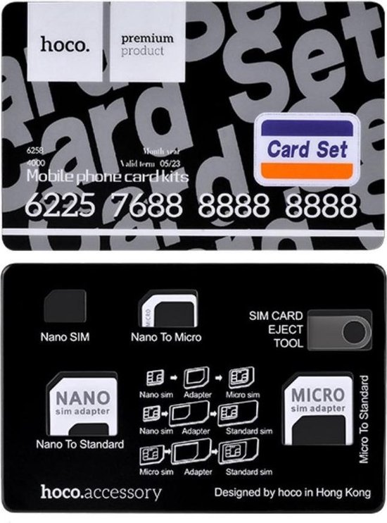 HOCO 4 in 1 Sim Adapters Nano / Micro / Standard + Eject Pin met Credit ...
