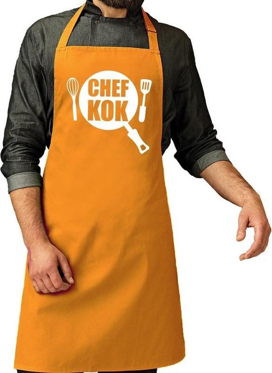 Chef kok barbeque schort / keukenschort oker geel voor heren - bbq ...