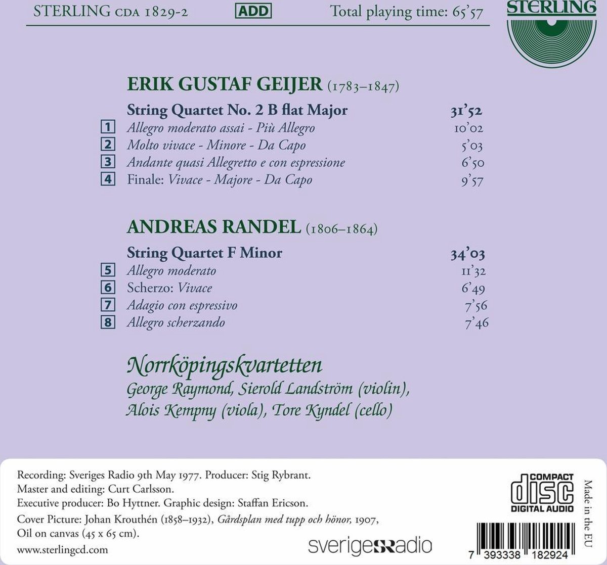 Erik Gustaf Geijer & Andreas Randel Works For String Quartet ...