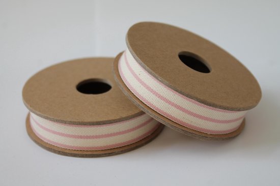 ribbon lint op band 3 meter wit/creme met roze strepen | bol